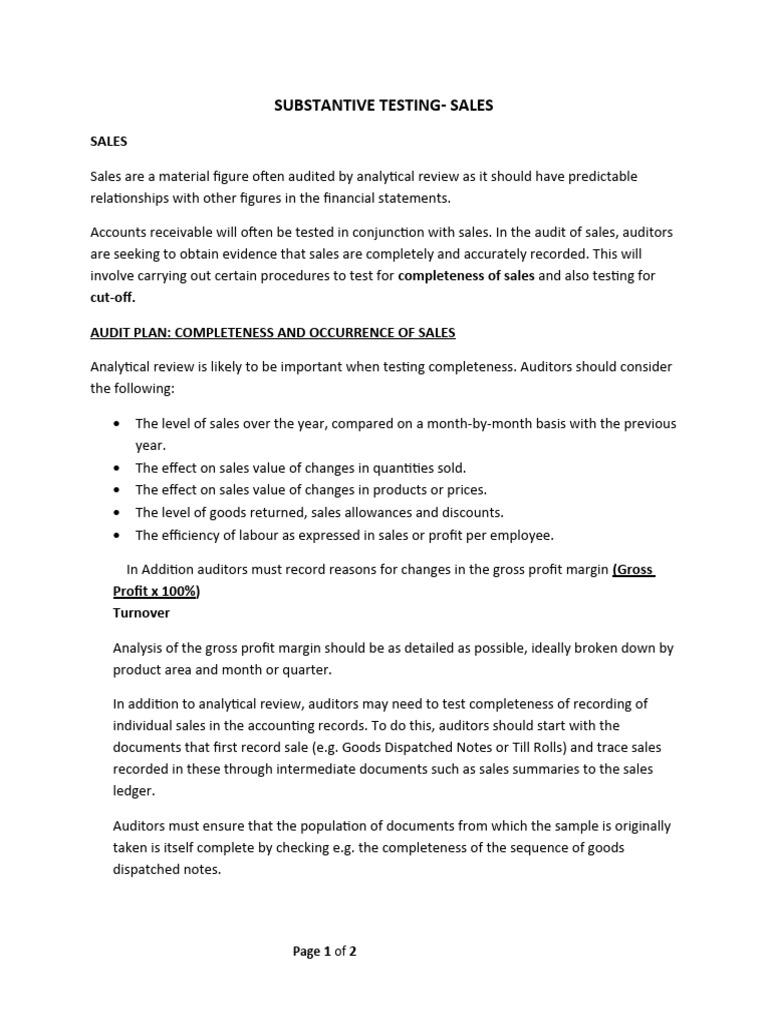 Substantive Testing - Sales | PDF | Audit | Business Substantive Testing - Sales | PDF | Audit | Business