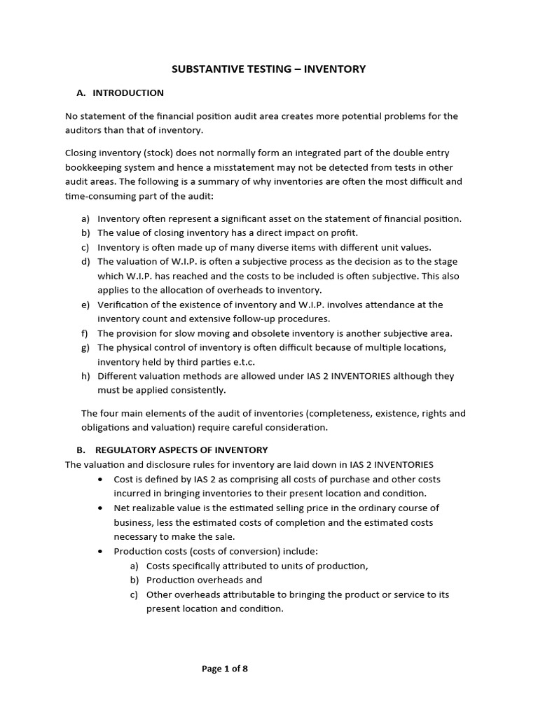 Substantive Testing - Inventory | PDF | Audit | Inventory