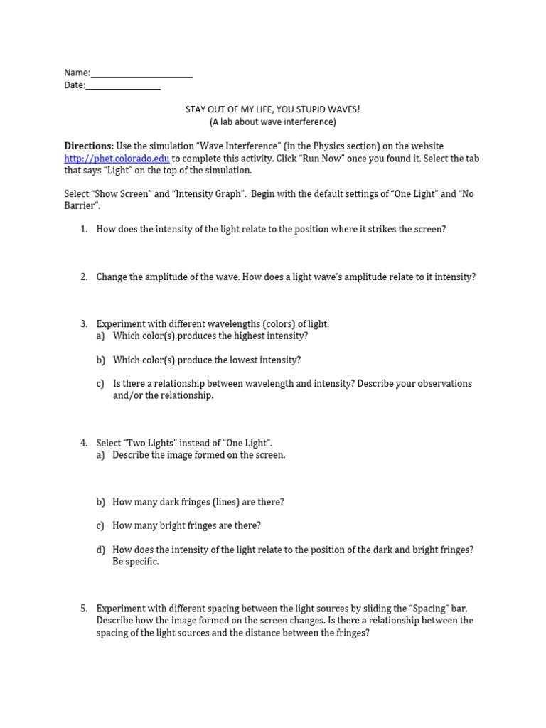 Phet Interference Lab Pdf Wavelength Electrodynamics