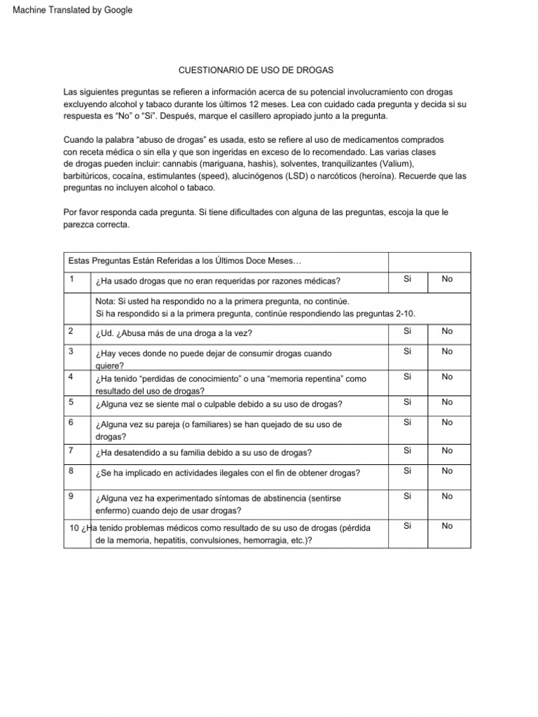 Dast 10 Es | PDF | La dependencia de sustancias | Medicina CLINICA