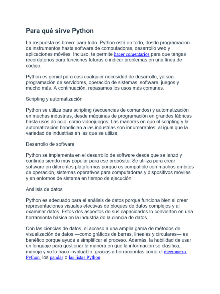 Para Qué Sirve Python | PDF | Objeto (informática) | Lenguaje de ...