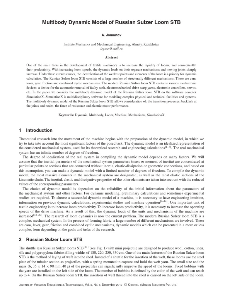 Multibody Dynamic Modelof Russian Sulzer Loom STBDec 17 | PDF | Gear | Matrix (Mathematics)