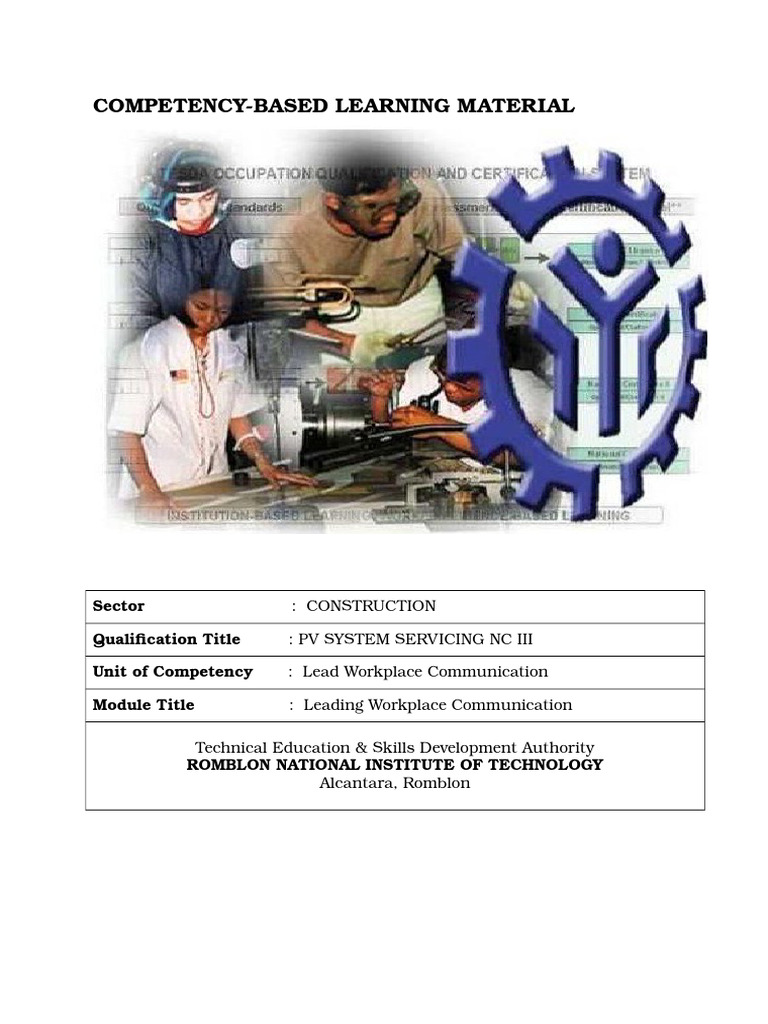 CBLM PV NC III Basic 1 | PDF | Communication | Nonverbal Communication
