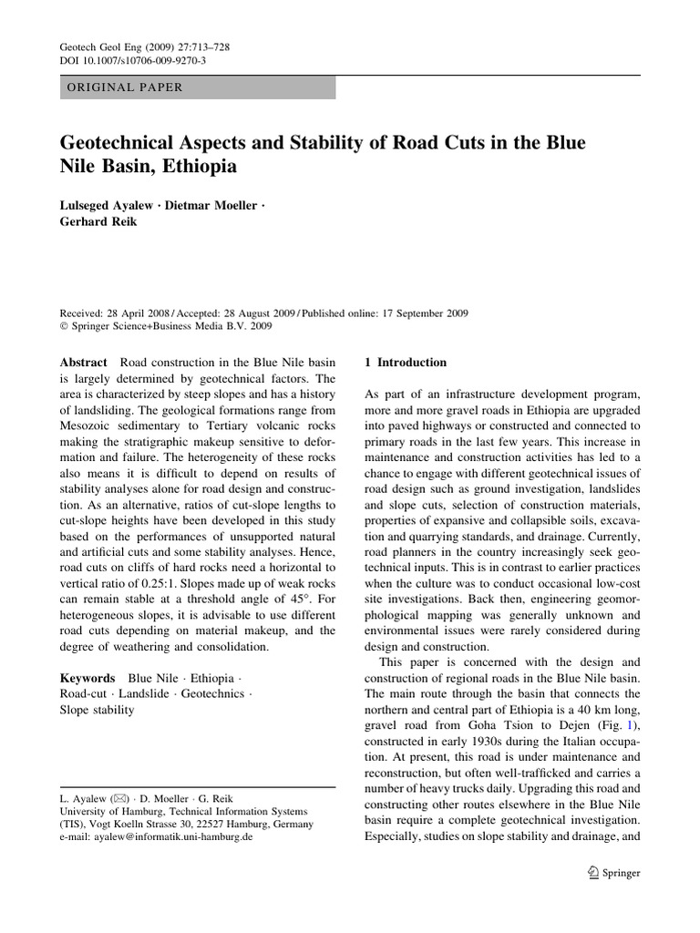 Geotechnical Aspects and Stability of Road Cuts in The Blue Nile Basin ...