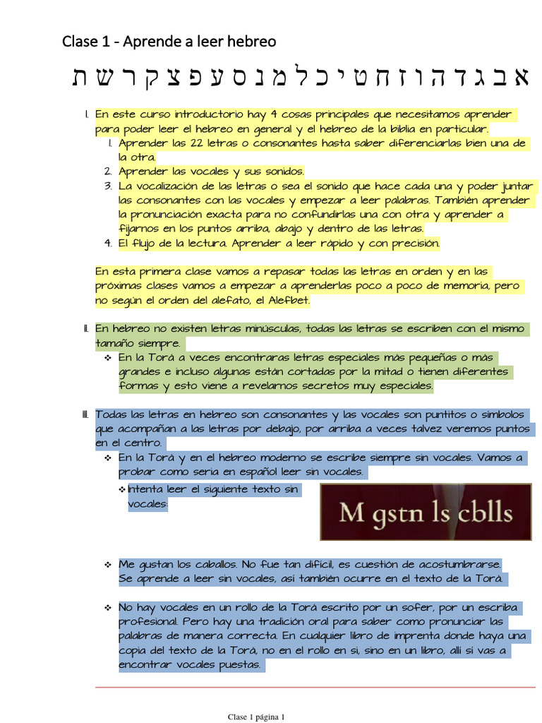 Clase 1 - Aprende A Leer Hebreo | PDF | Lenguaje hebreo | Tora