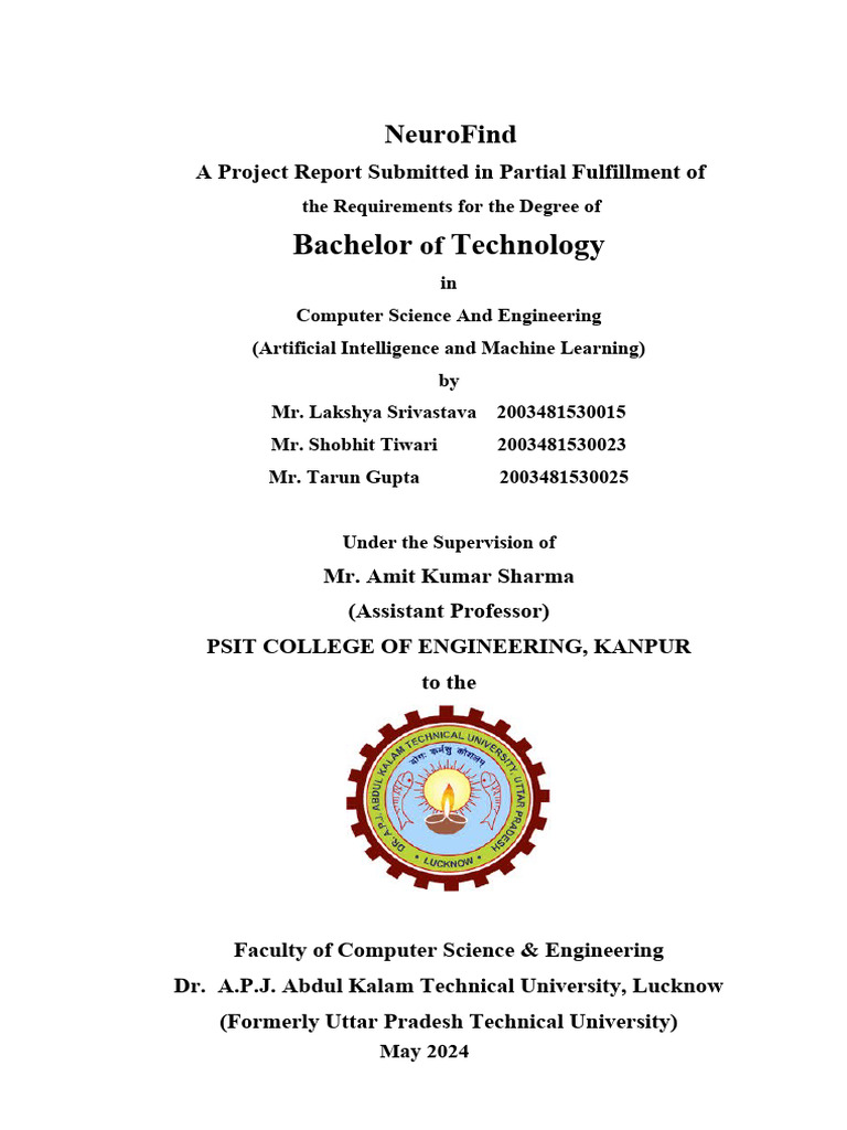 Major Project Report (Sample) | PDF | Brain Tumor | Medical Imaging