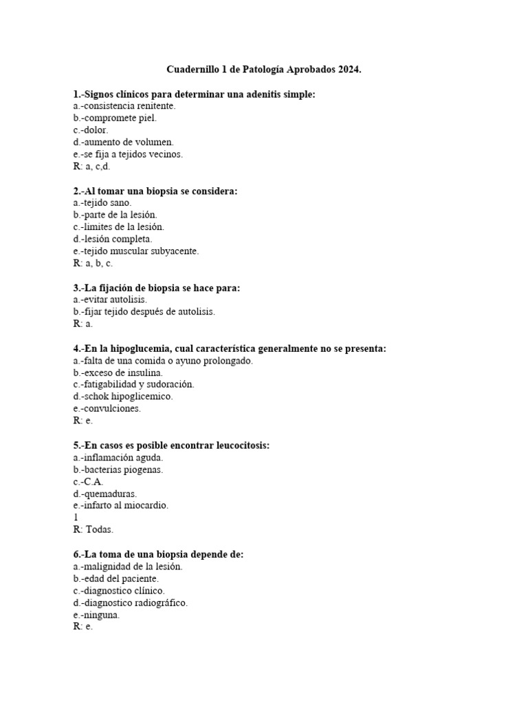 Cuadernillo 1 de Patología Aprobados 2024 | PDF | Causas de la muerte | Medicina CLINICA