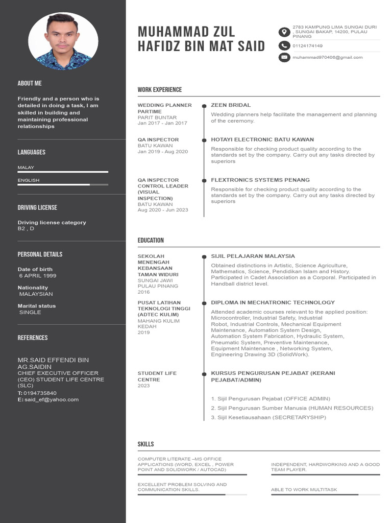 RESUME MUHAMMAD ZUL HAFIDZ | PDF | Engineering
