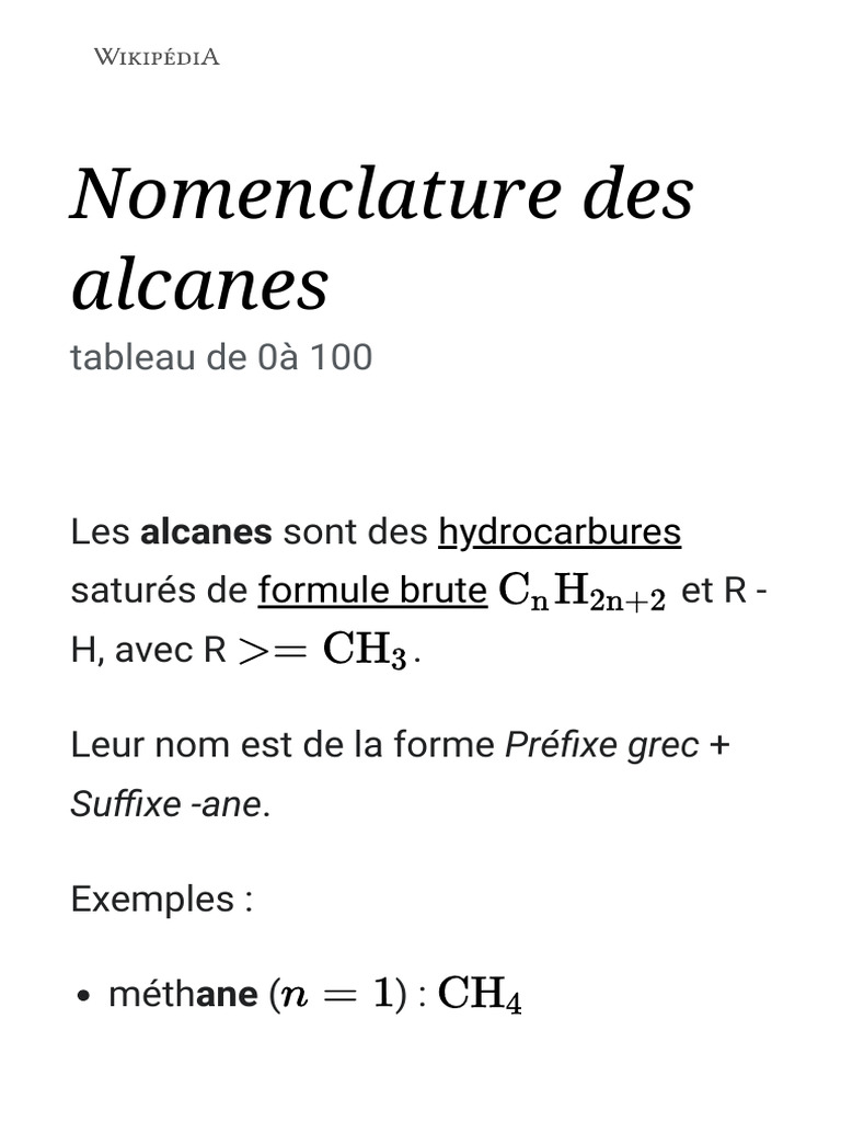 Tableau des 100 premiers alcanes | PDF | Alcane | Hydrocarbures