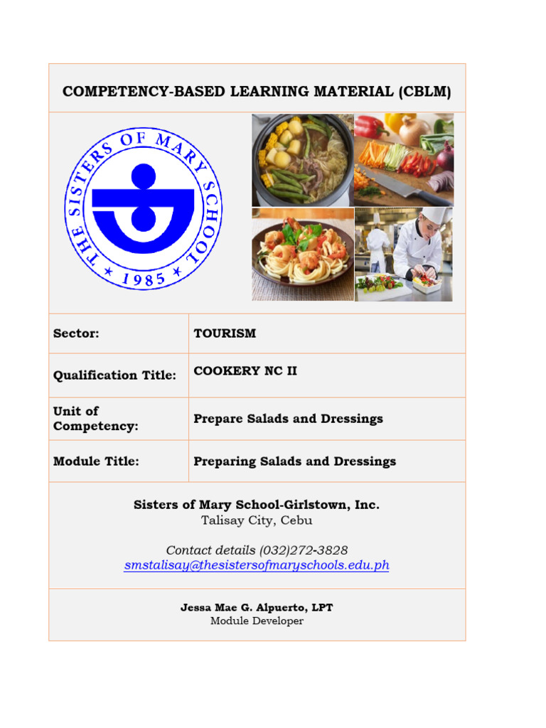 Cookery NCII - CBLM - Module 2-Prepare Salad and Dressing | PDF | Salad ...