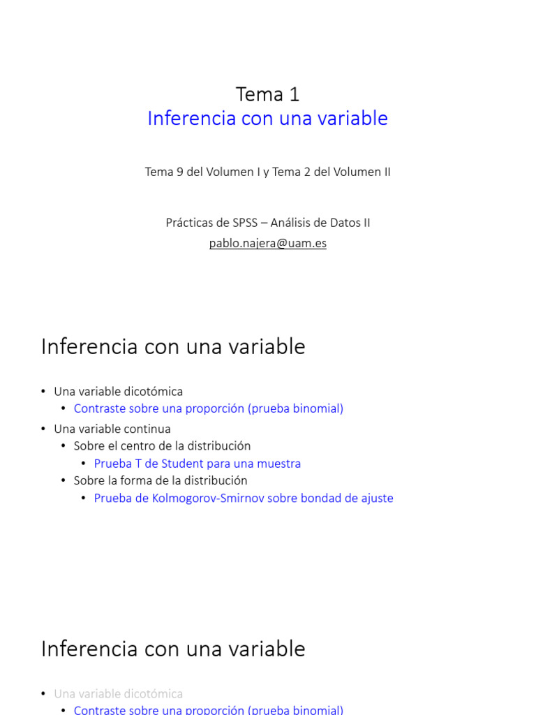 Inferencia Con Una Variable (SPSS AD2) | PDF | Valor P | Prueba T de Student