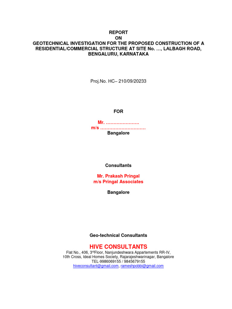 Geotechnical Investigation Report for Bengaluru | PDF | Deep Foundation ...