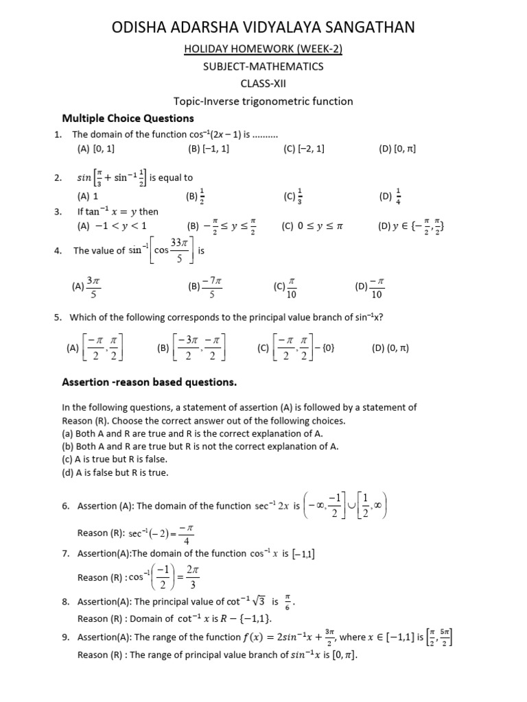 Class XII - Math-1 | PDF | Trigonometry