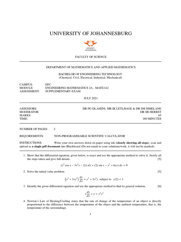 MATE2A2 Exam Supp | PDF | Fourier Series | Fourier Transform