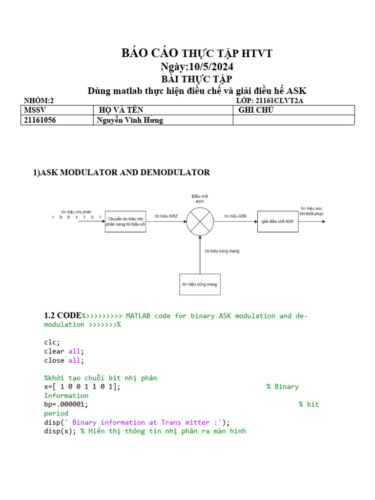 Report Matlab ASK 21161056 | PDF