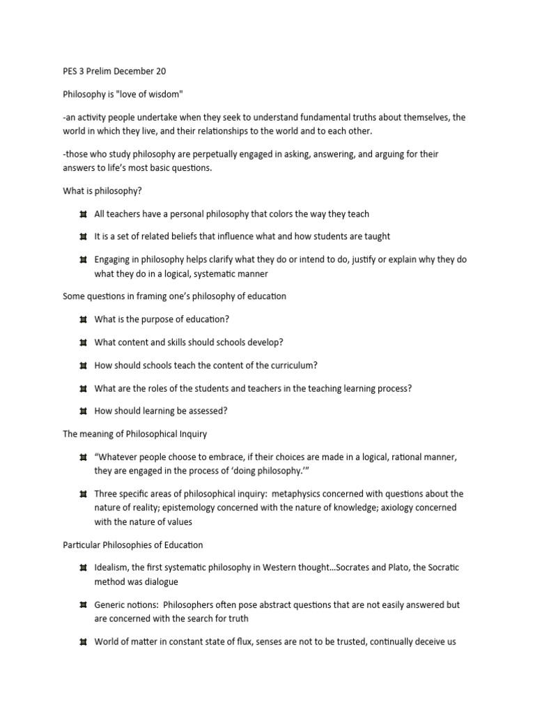 PES 3 Prelim December 20 | PDF | Philosophical Realism | Philosophy Of ...