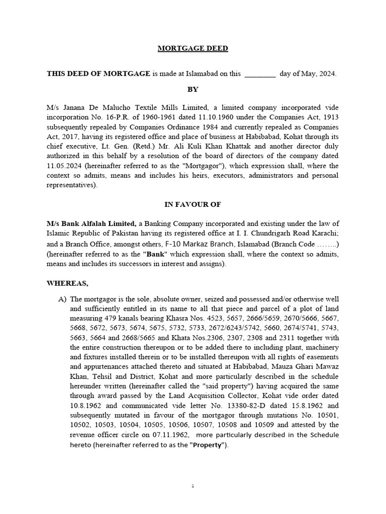 Draft Mortgage Deed by JDM | PDF | Mortgage Law | Banks