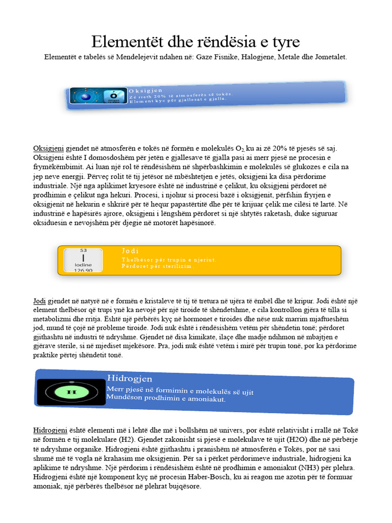 Elementet Dhe Rendesia e tyre | PDF