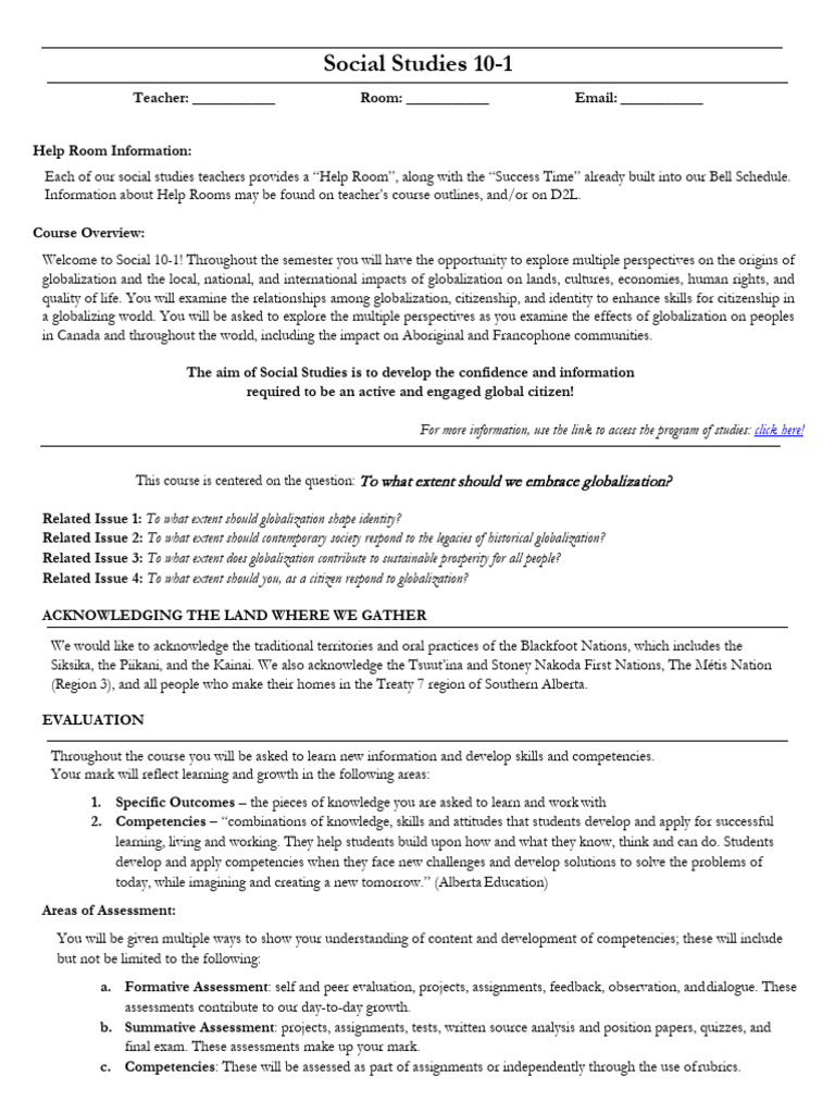 Social Studies 10-1 Globalization Course | PDF | Educational Assessment ...