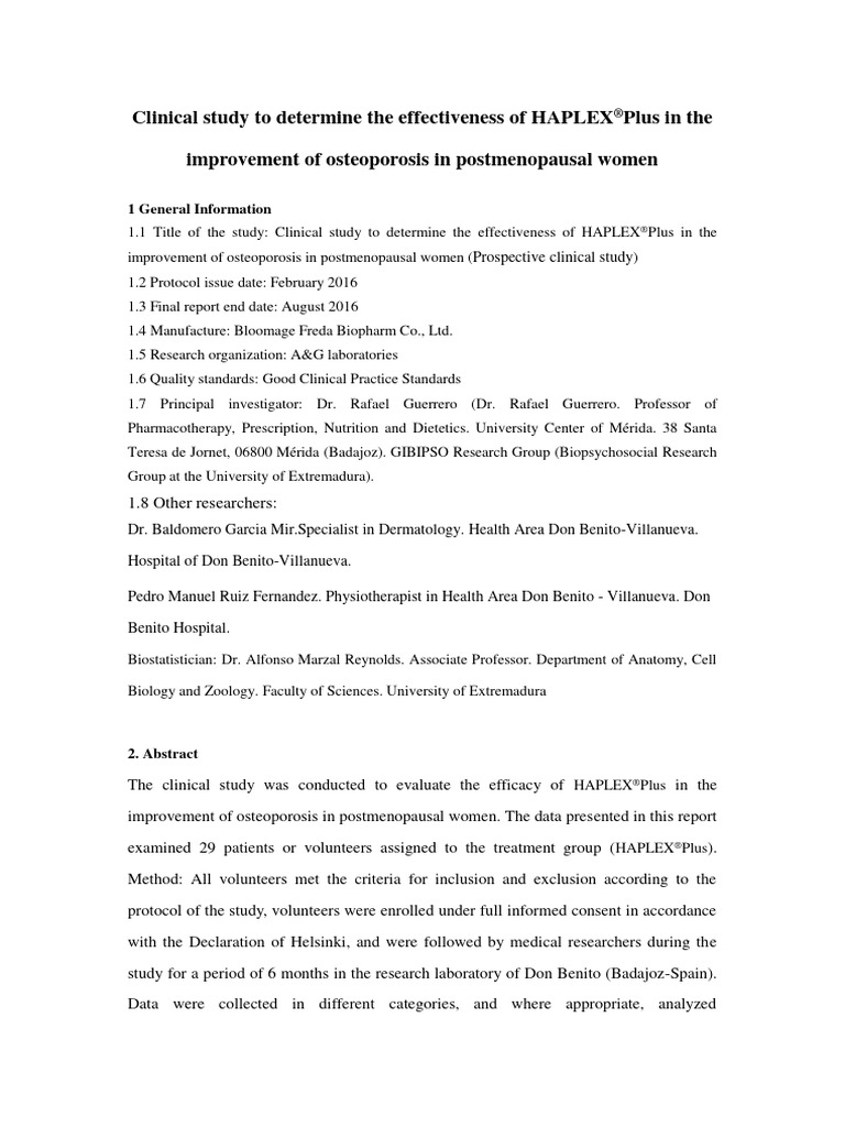 3 Clinical Study To Detemine The Effectiveness of HAPLEX Plus in The Improvement of Osteoporosis ...