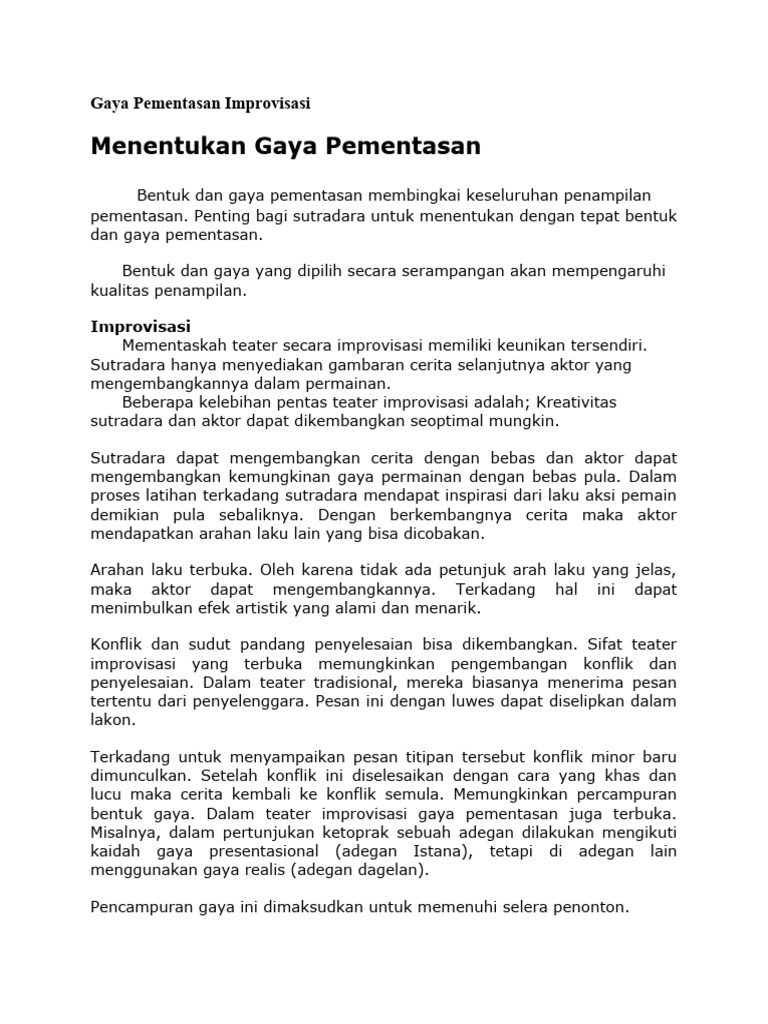 Gaya Pementasan Teater Improvisasi | PDF | Seni & Disiplin Bahasa