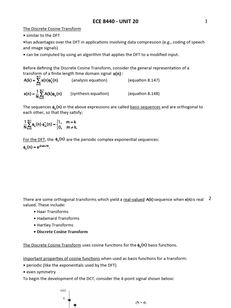 Disceret Cosine Transform | PDF | Discrete Fourier Transform | Mathematical Objects