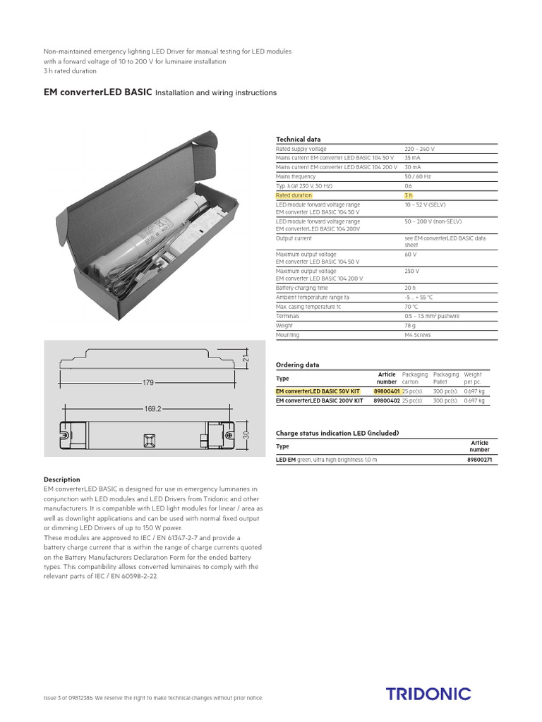 Tridonic EM - converterLED - BASIC - KIT - Instructions | PDF | Mains ...