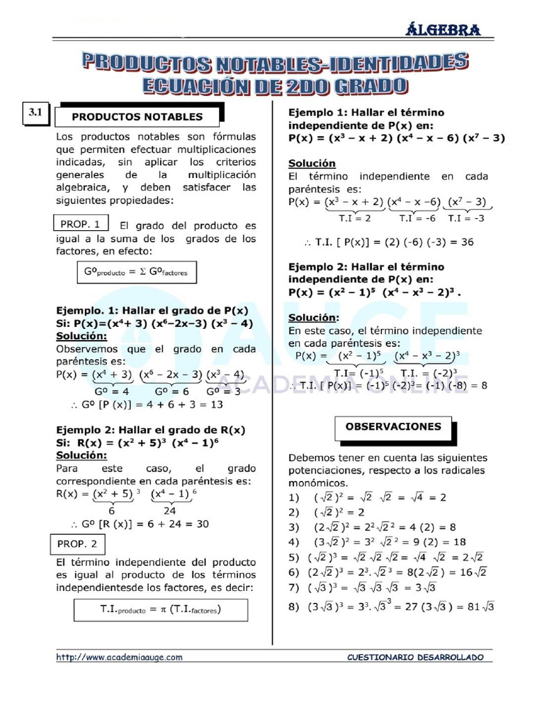 Ficha Algebra semana 2Fabian | PDF