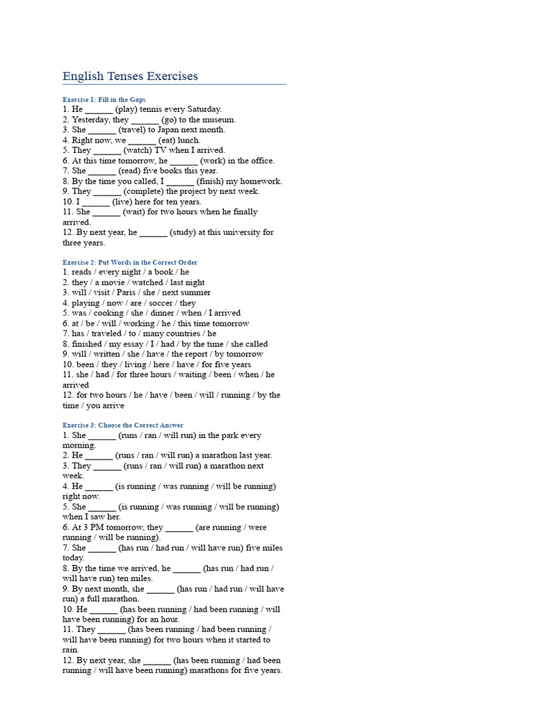 English Tenses Exercises | PDF