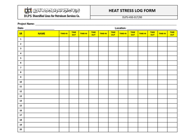 Printable Stress Log