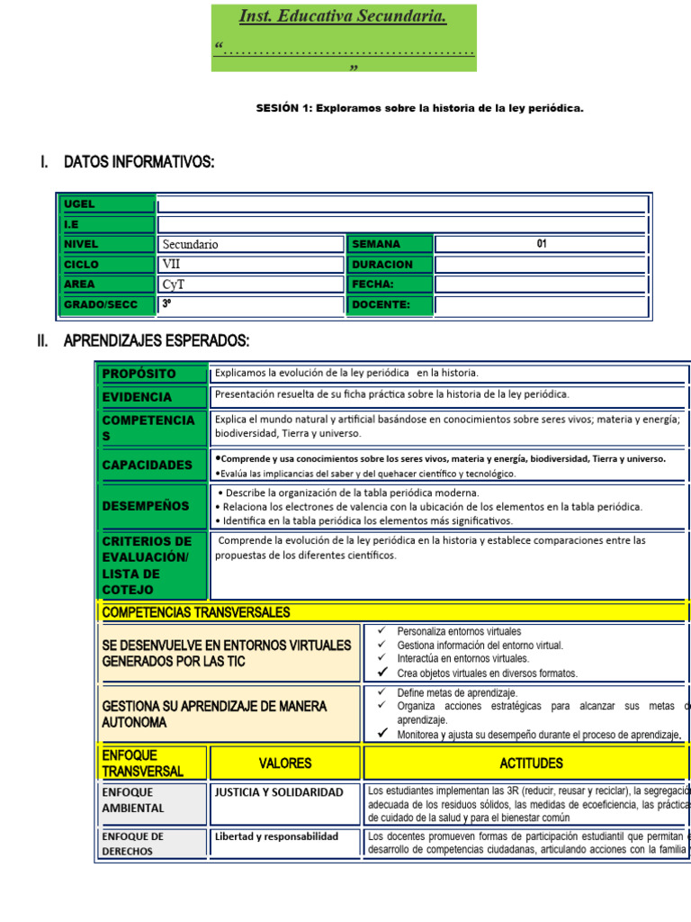A-3º Ses Act 1-Cyt-Und 3 - Sem 1 | PDF | Evaluación | Maestros