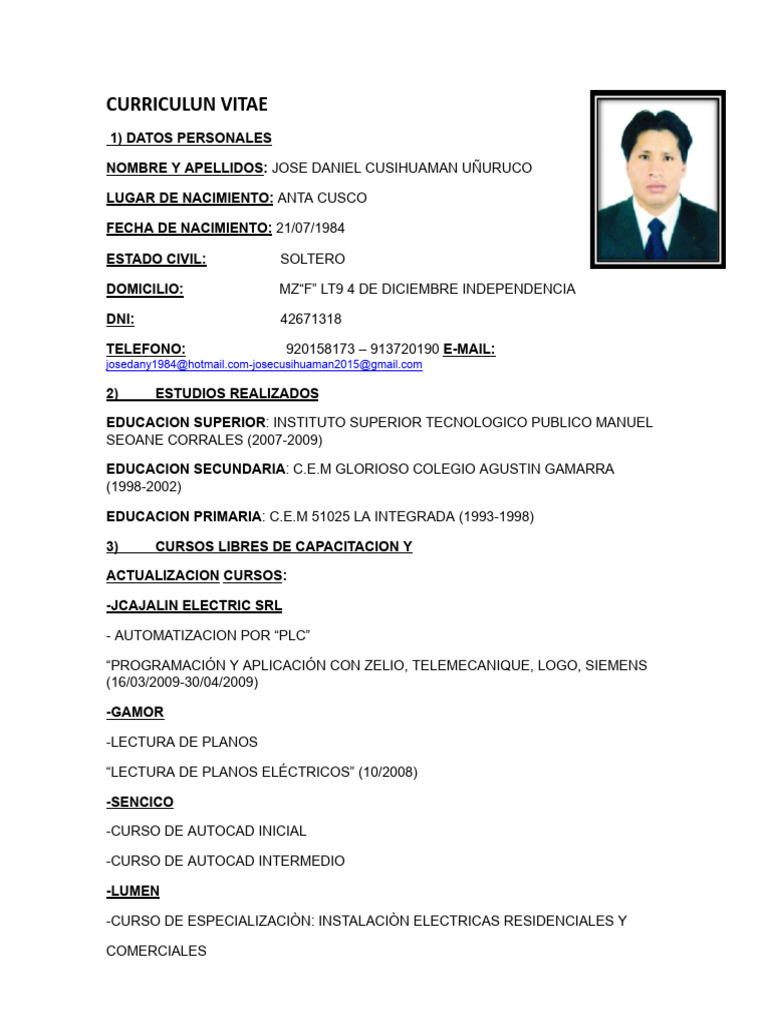Curriculum Vitae Daniel 3 | PDF | Ingeniería