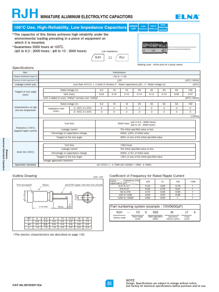 Elna (Radial Thru-Hole) RJH Series | PDF | Capacitor | Electronics
