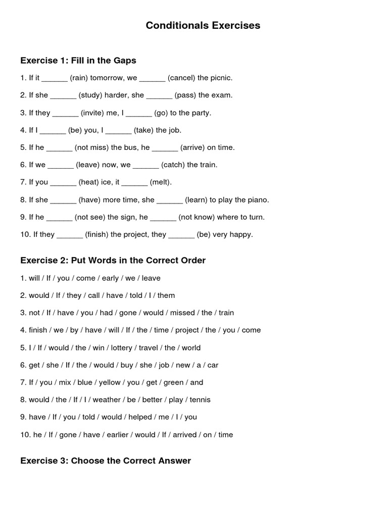 Conditionals Exercises | PDF