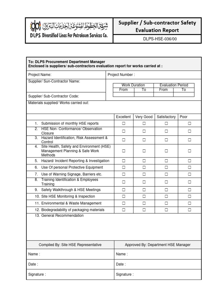 Supplier-Subcontractor Performance Evaluation | PDF | Workplace ...