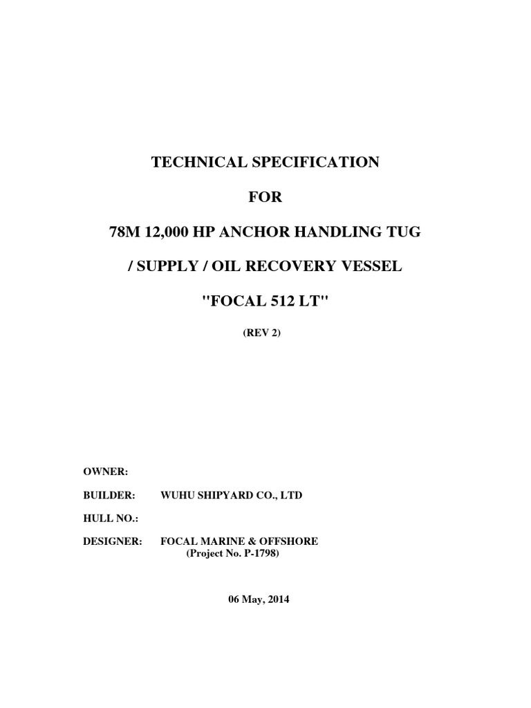AHTS 78m-12000hp Outline Specification (1) | Download Free PDF | Rudder ...