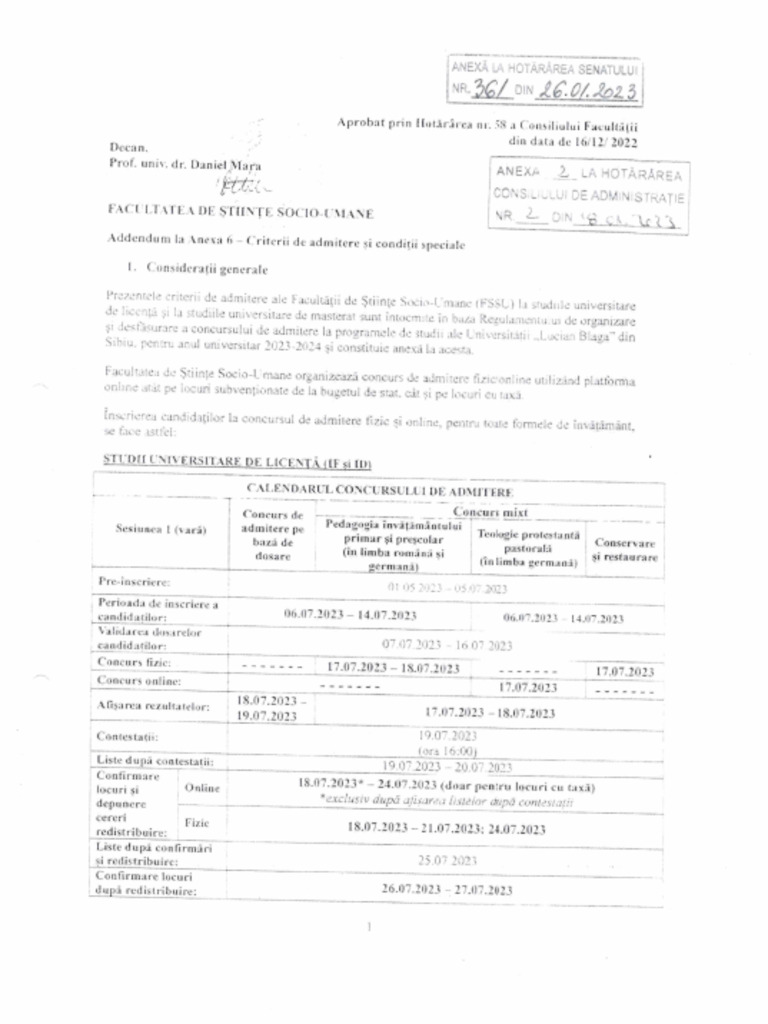 Criterii Admitere SSU | PDF