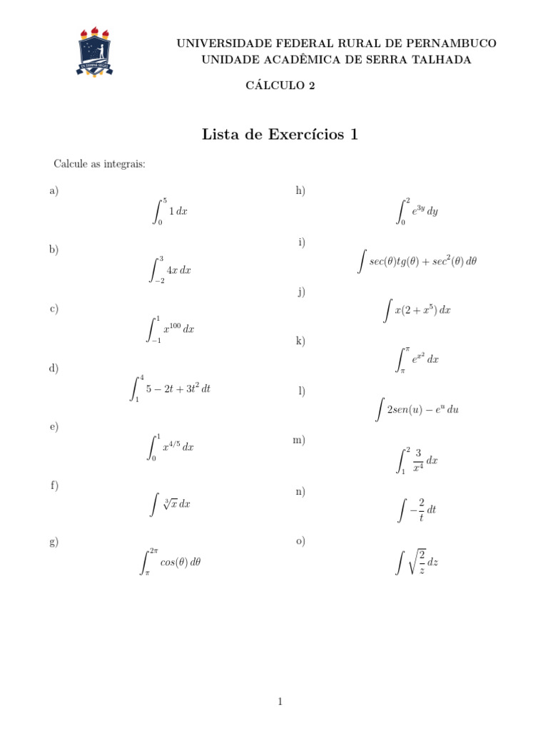 Calculo2 - Lista1 | PDF