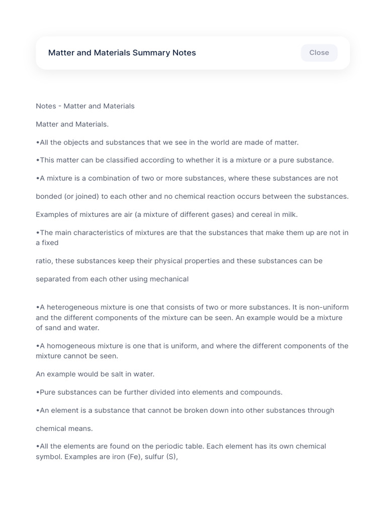 Matter and material summary notes | Download Free PDF | Chemical ...