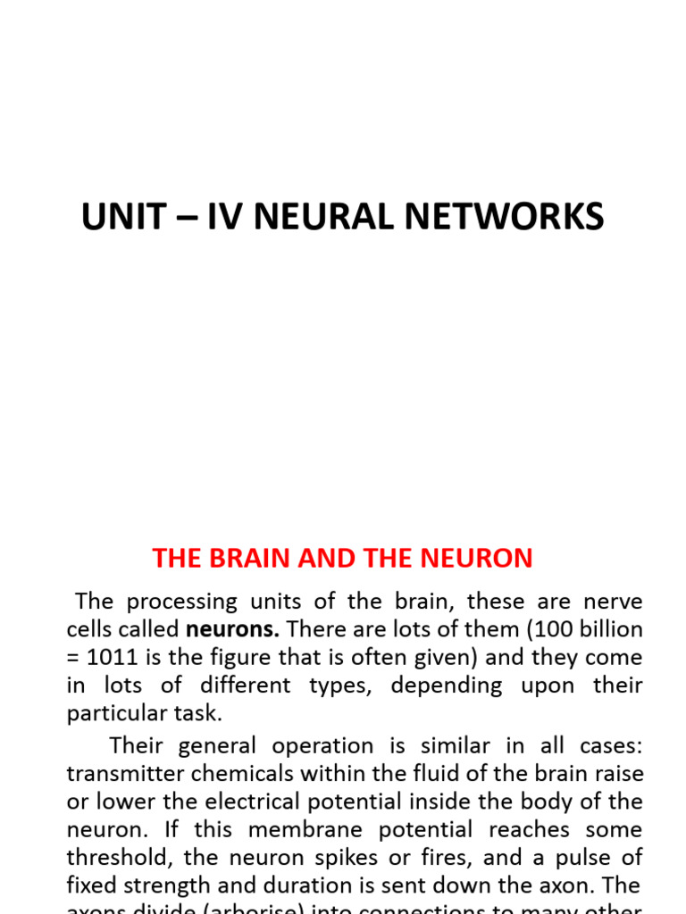 Unit - Iv Neural Networks | PDF