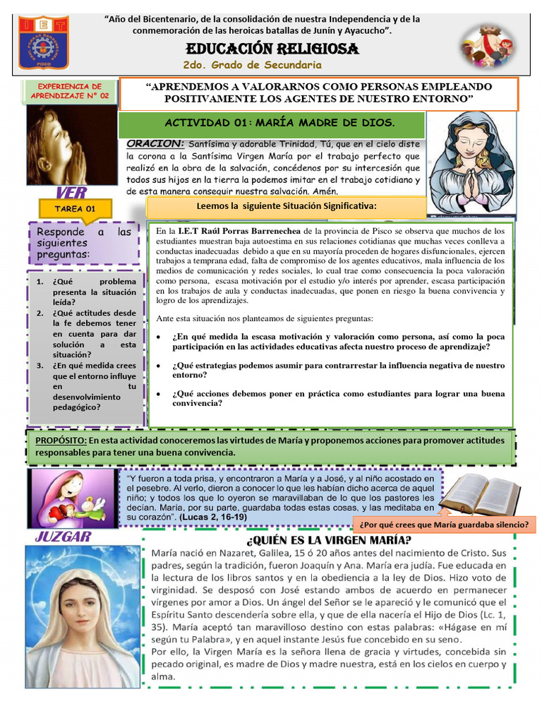 2do Act. 01 EDA 02 María Madre de Dios | PDF | María, madre de Jesús | Aprendizaje