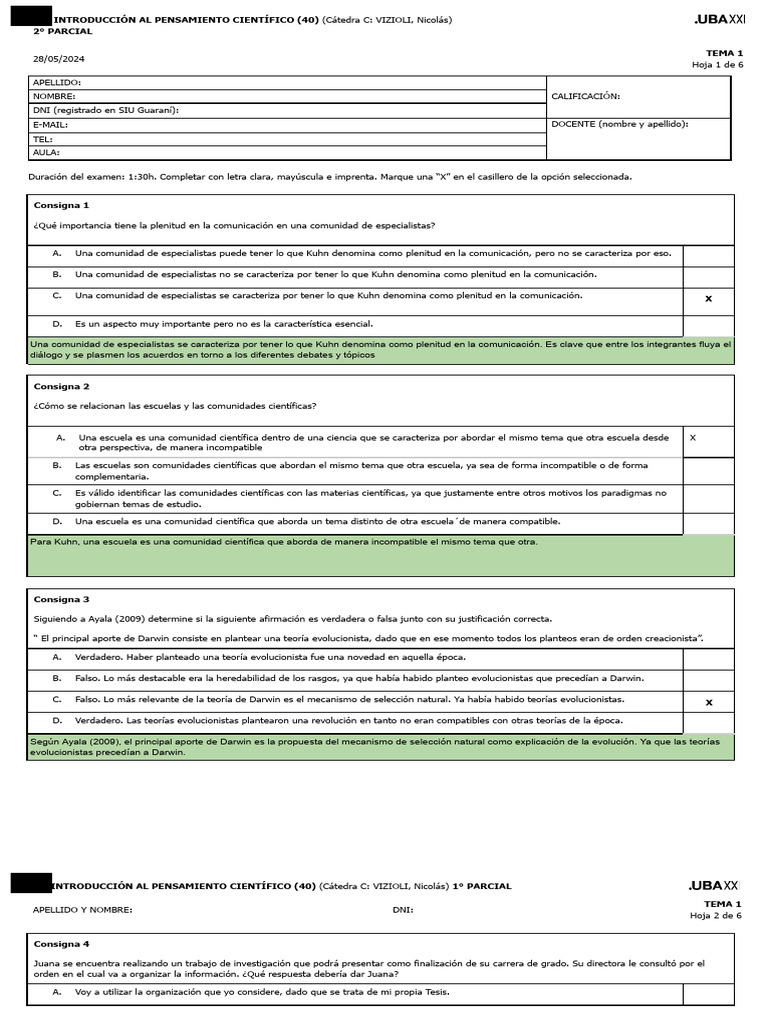 Clave Tema 2 - Parcial 2 | PDF | Método científico | Evolución