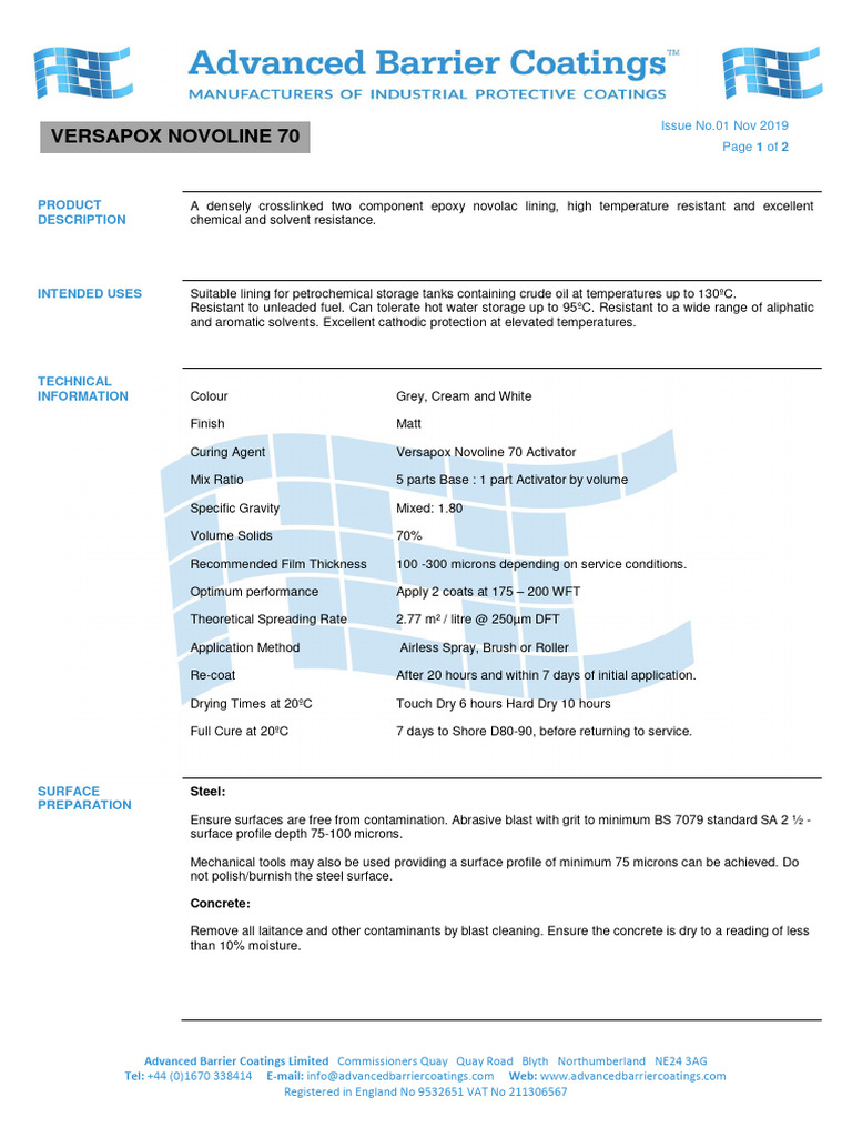 Versapox Novoline 70 PDS | PDF | Paint | Industrial Processes