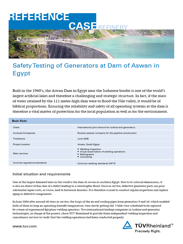 Aswan Dam Generator Safety Testing | PDF | Dam | Welding