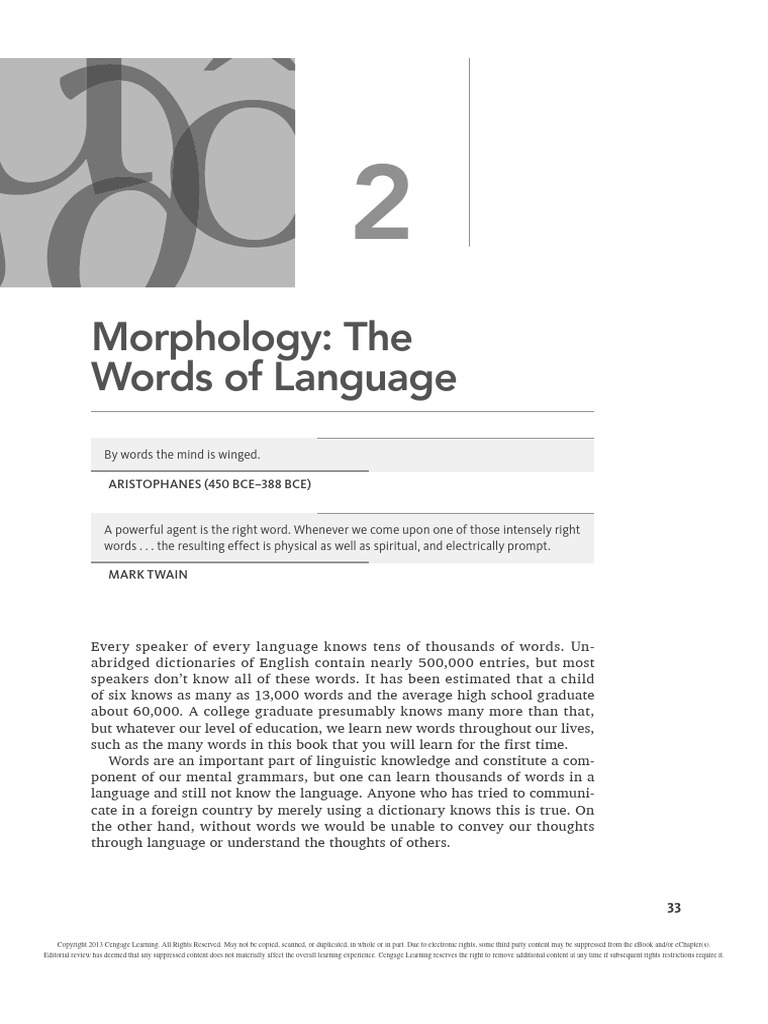 CHAPTER 2. Morphology. FROMKIN 2014-An - Introduction - To - Language | PDF