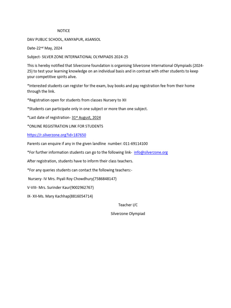 Silver Zone Olympiad. | PDF