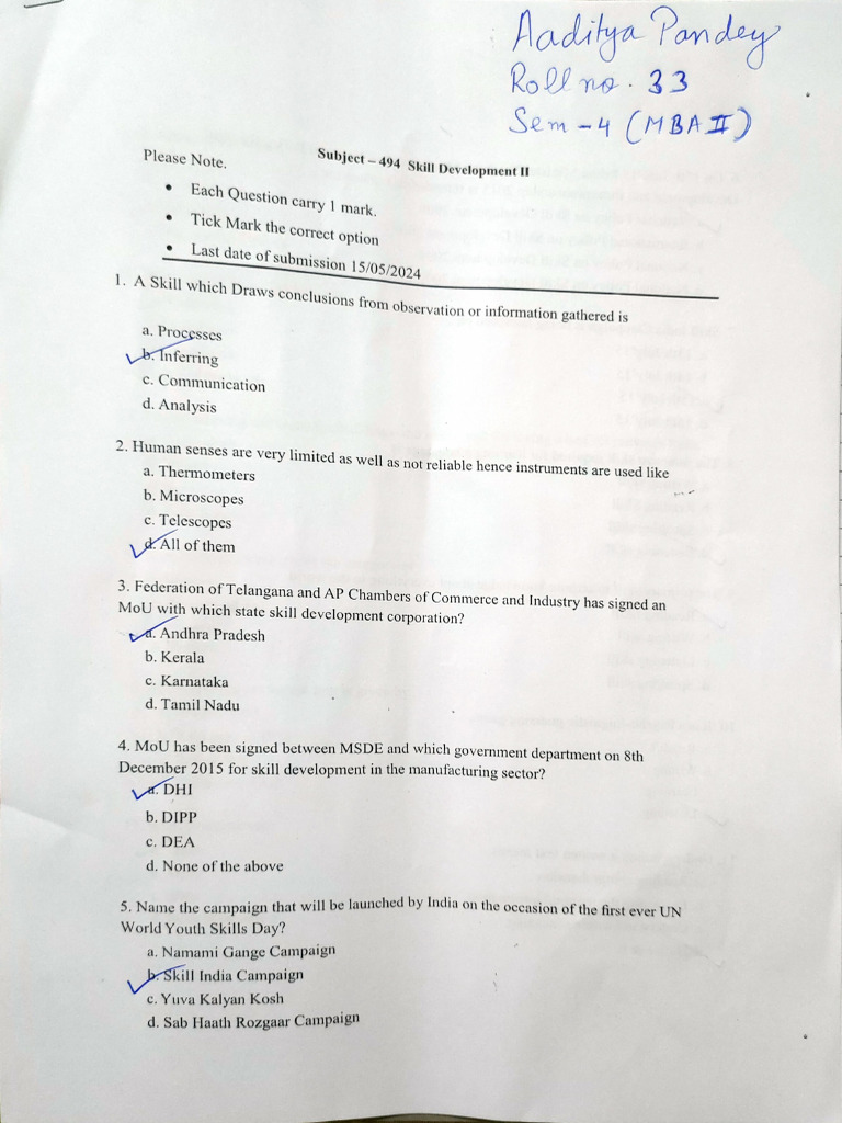 Skill Development Quiz for MBA Students | PDF | Cognition