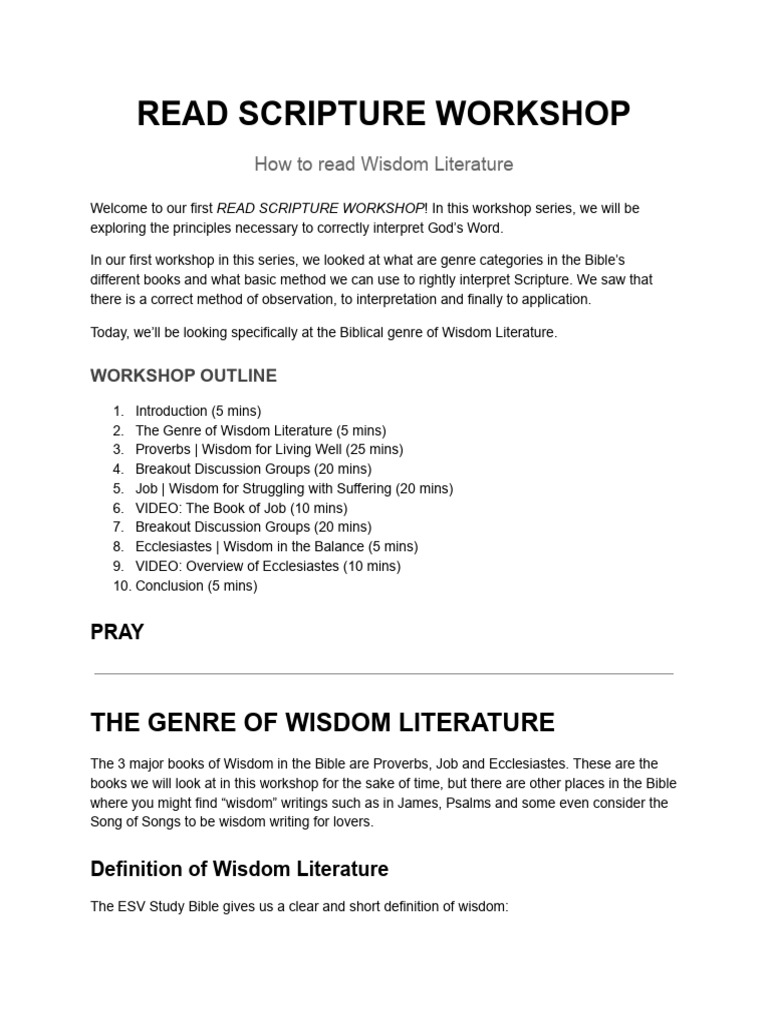02 Wisdom-Literature Teachers Notes | PDF | Book Of Job | Book Of Proverbs