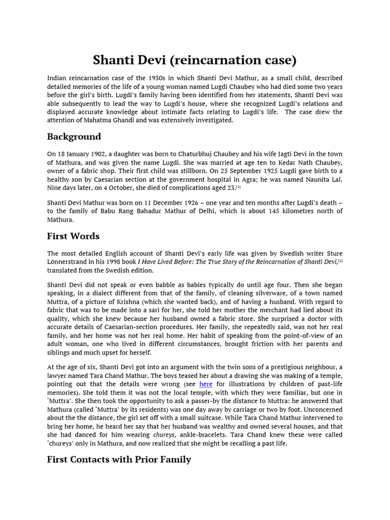 Shanti Devi Reincarnation Case-813 | PDF
