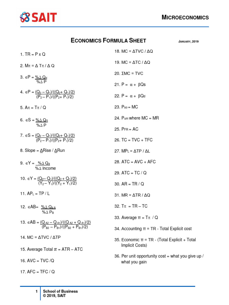 Formula Sheet | PDF | Gross Domestic Product | Inflation